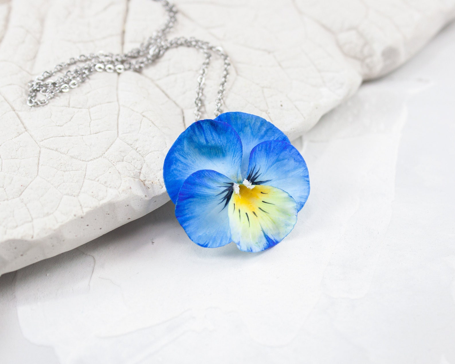 Blue Pansy Necklace. Realistic Flower Jewelry. Pansy Jewelry. Blue ...