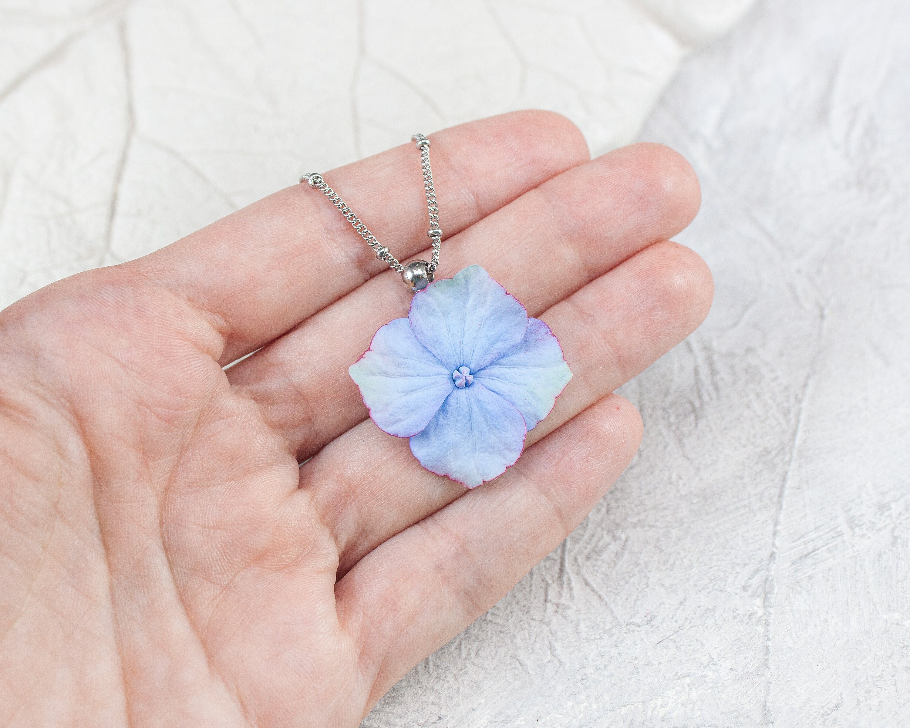 Blue hydrangea pendant Delicate flower pendant Realistic | Etsy