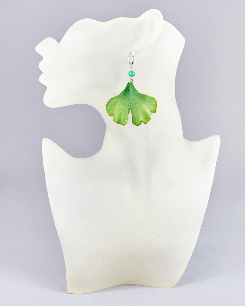 Ginkgo Leaf Dangle Earrings, Green Polymer Clay Botanical Jewelry - Etsy