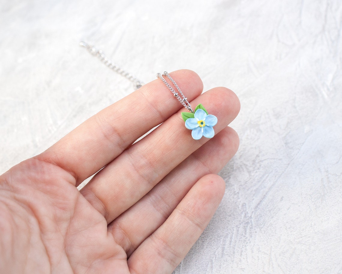 Mini pendant blue forget-me-not Polymer clay flowers Floral | Etsy