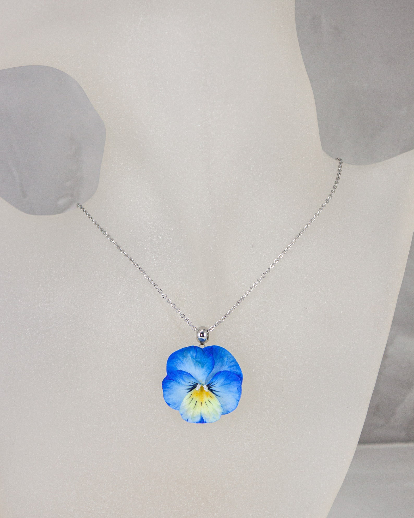 Blue Pansy Necklace. Realistic Flower Jewelry. Pansy Jewelry. Blue ...