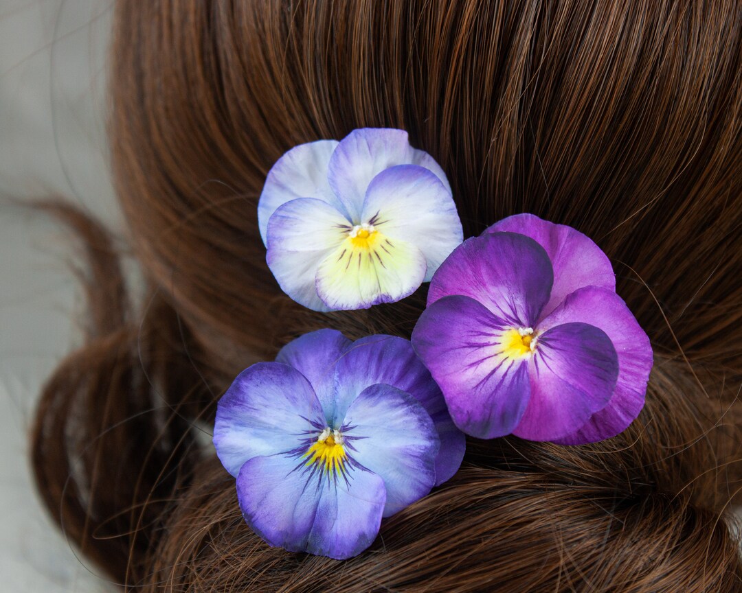 Pansy Wedding Hair Pins - Set of 3 Realistic Floral Hairpieces - Etsy