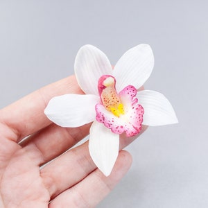 White Orchid Hair Pin, Realistic Floral Polymer Clay Bridal Flower - Etsy