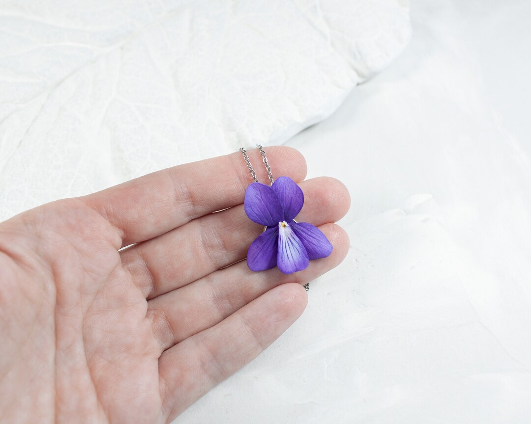 Violet Pendant. Realistic Flower Necklace. Handcrafted Purple Pendant ...