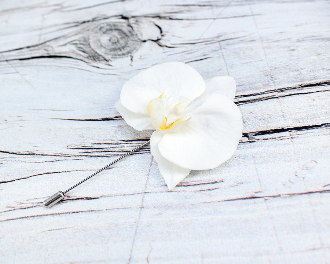 White Orchid Lapel Pin: Polymer Clay Wedding Boutonniere - Etsy