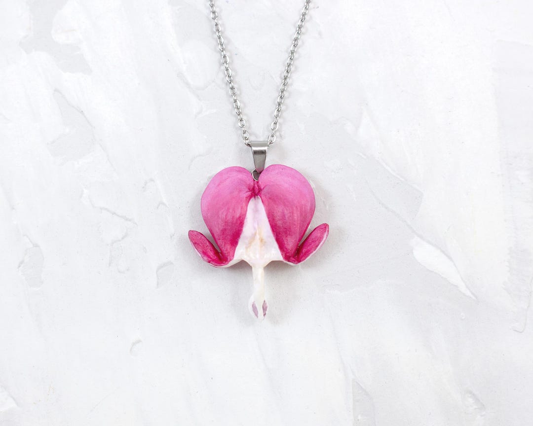 Bleeding Heart Flower Necklace: Handmade Polymer Clay Pendant - Etsy