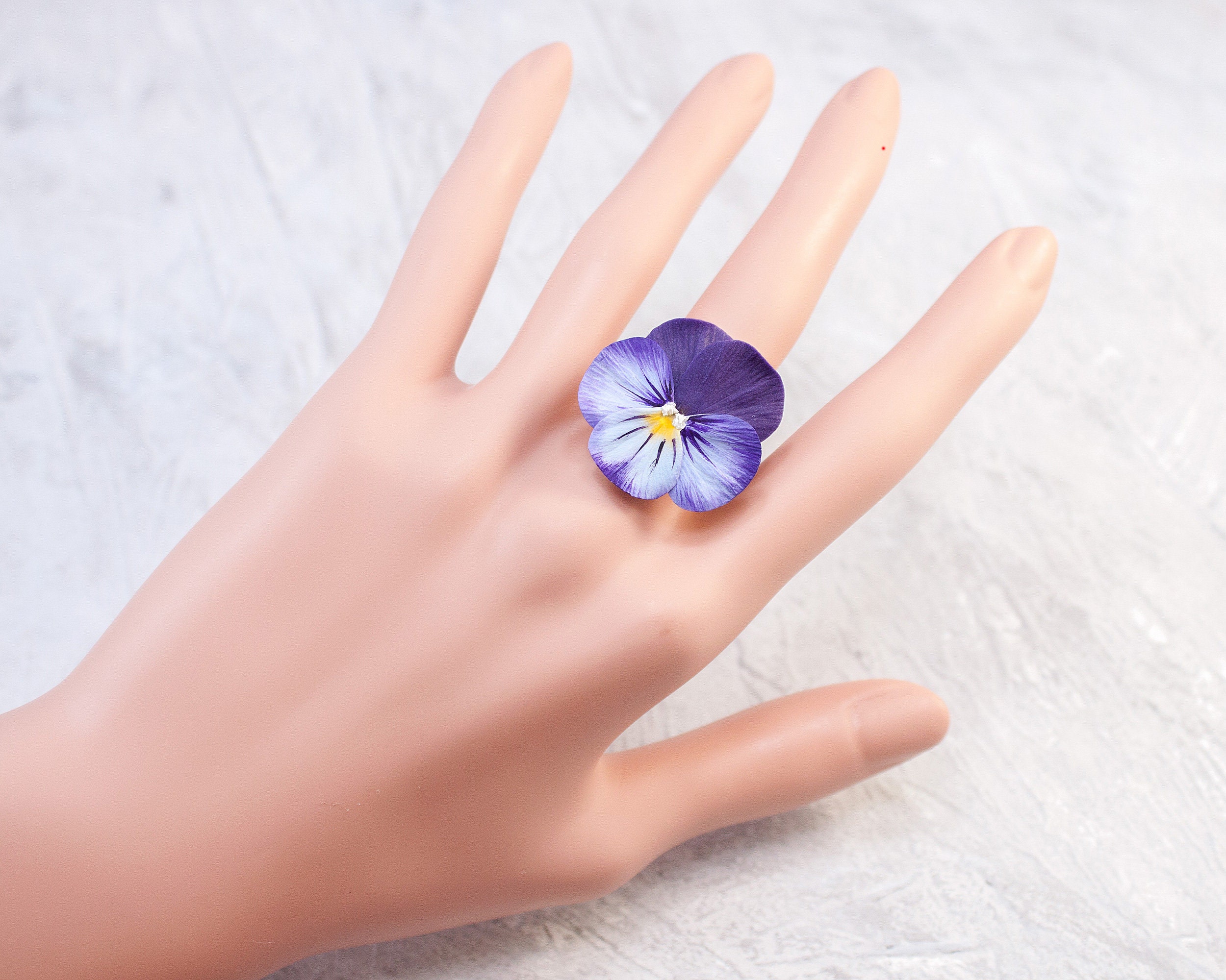 Pansy ring Delicate flower ring Adjustable midi ring | Etsy