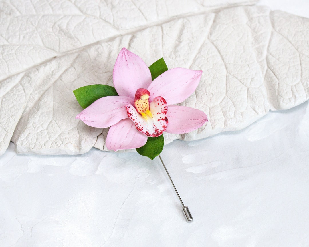 Orchid Brooch Lapel Flower Pin Wedding Flower Boutonniere Realistic ...