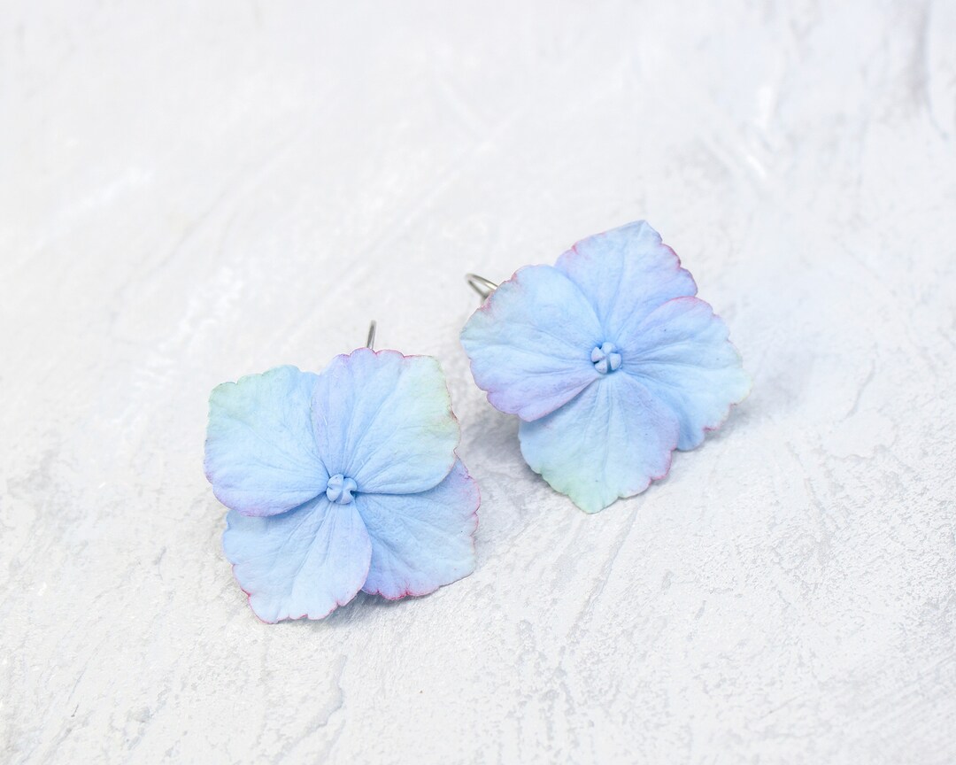 Hydrangea Earrings Realistic Flower Earrings Blue Hydrangea Floral ...