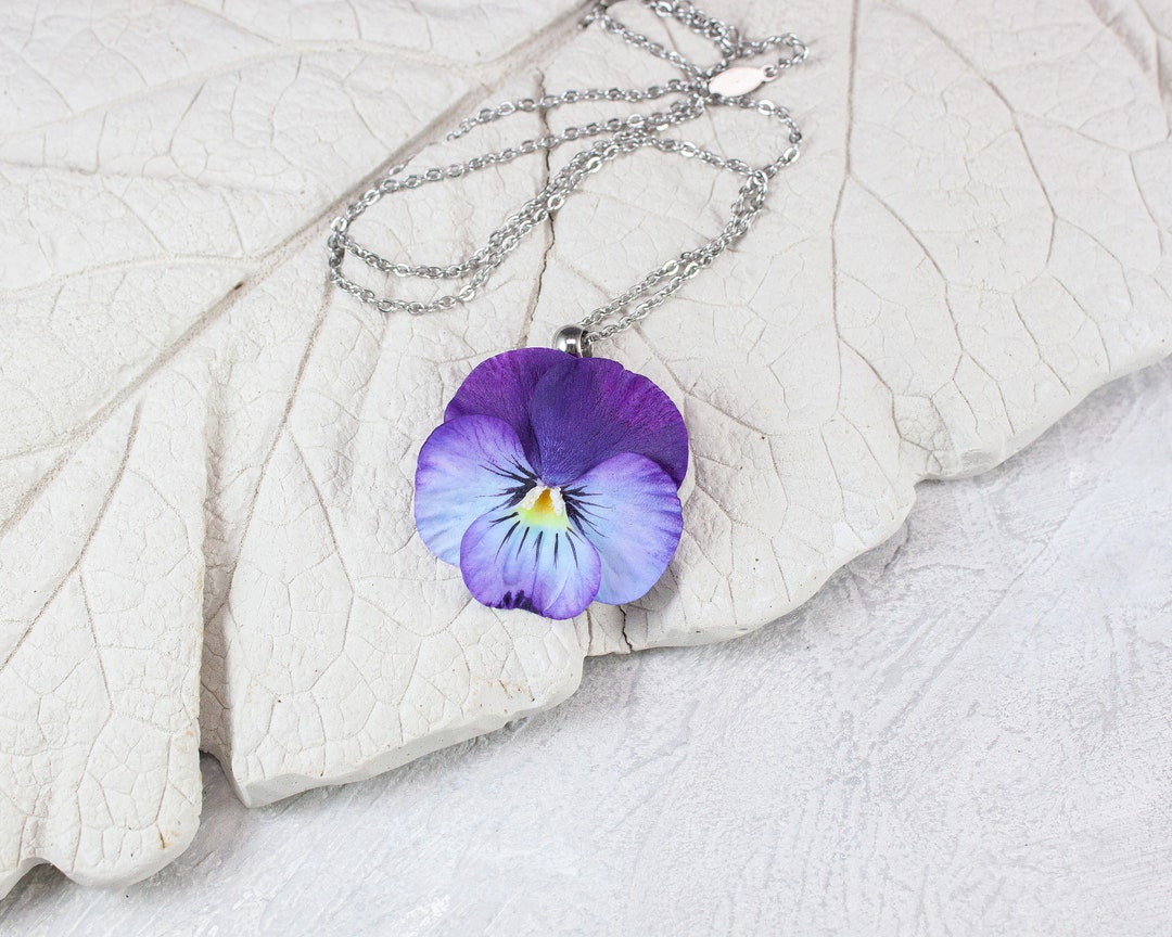 Purple Pansy Pendant Realistic Flower Jewelry Floral Jewelry Clay Pansy ...