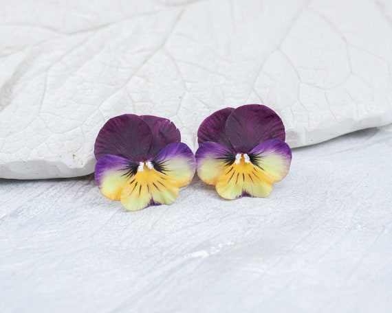 Stud Earrings With Pansies Realistic Flower Jewelry - Etsy