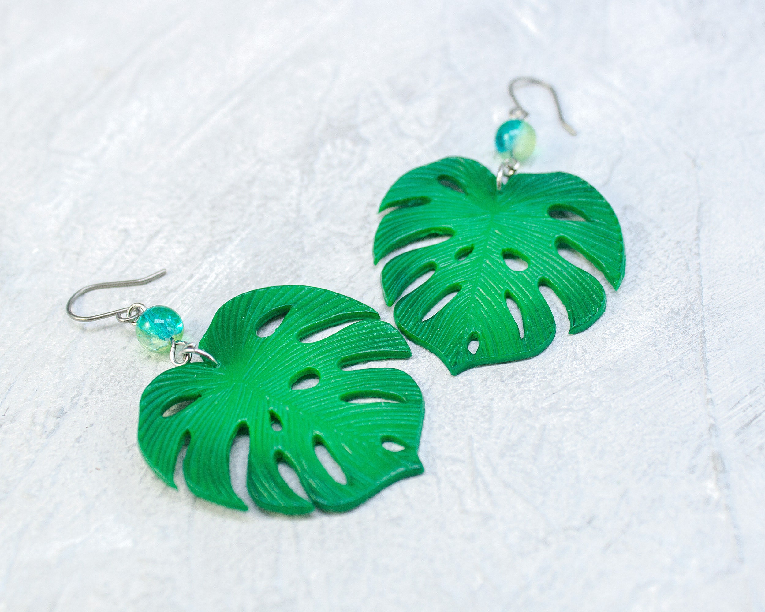 Monstera Leaf Earrings Monstera Jewelry Large Green Earrings | Etsy