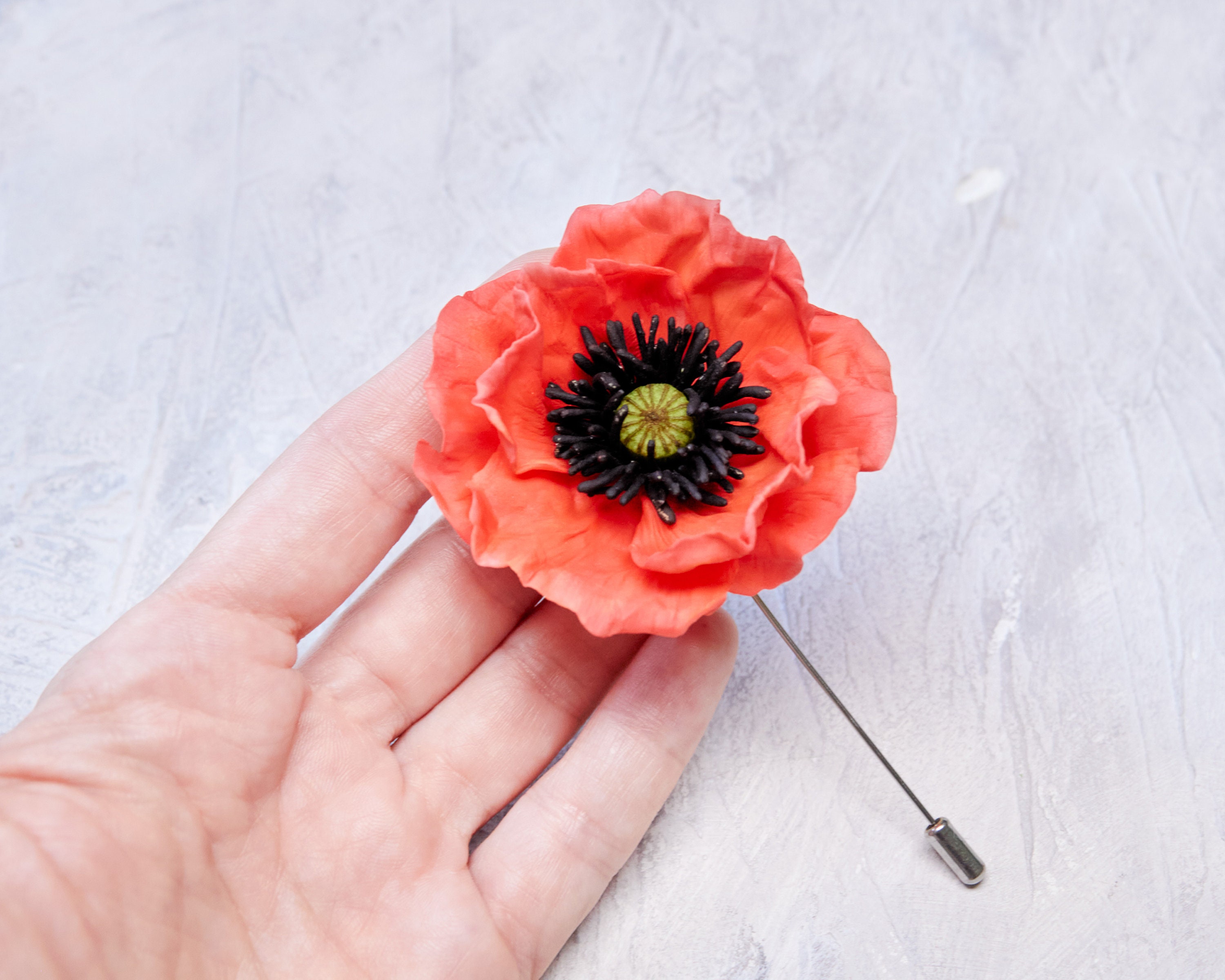 Poppy Brooch. Lapel Flower Pin. Wedding Flower Boutonniere. | Etsy