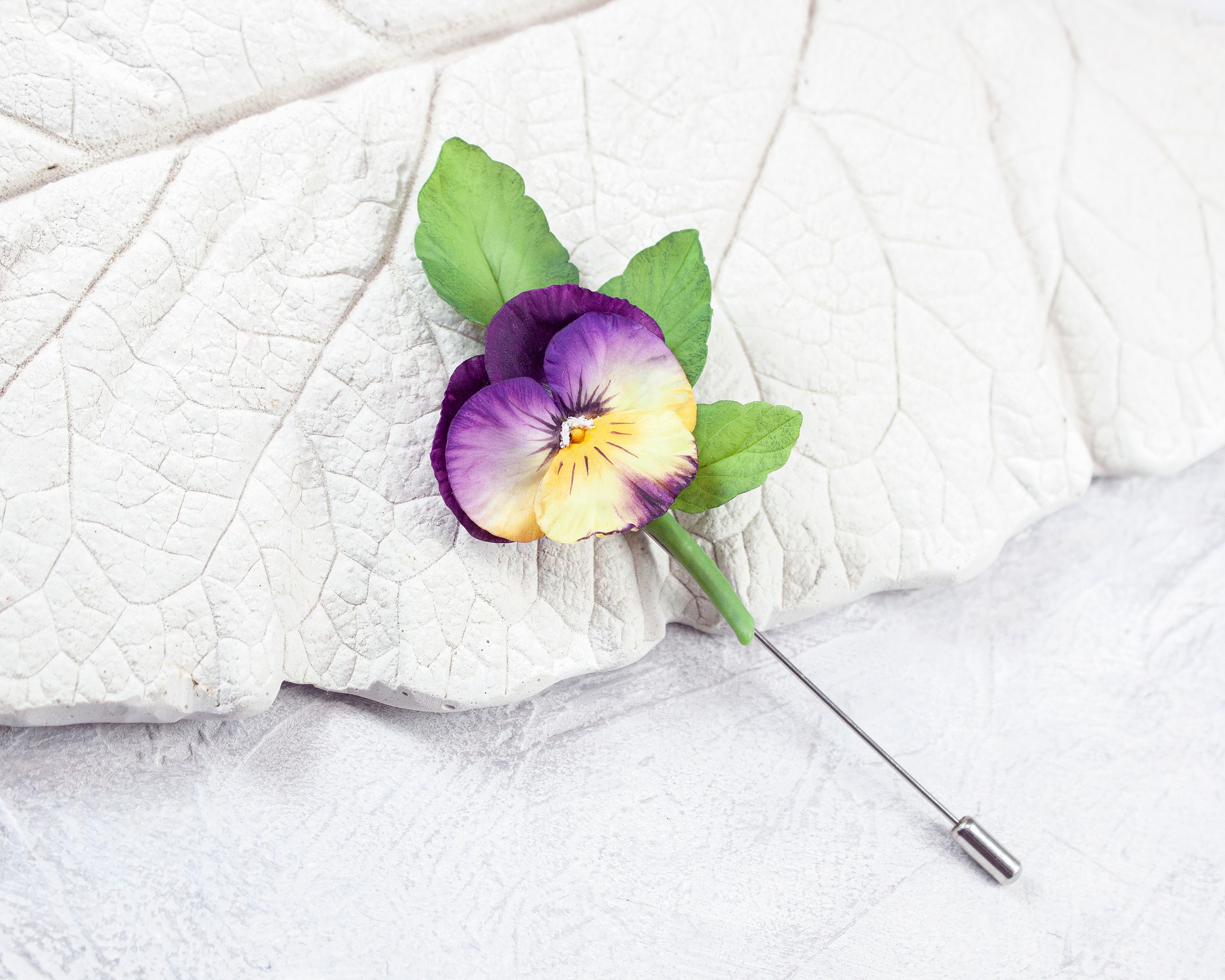 Pansy Lapel Pin Wedding Flower Boutonniere Hand Painted | Etsy