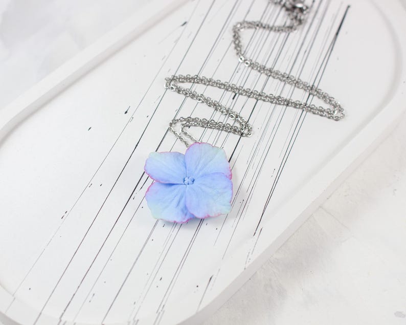 Blue Hydrangea Pendant: Handmade Floral Polymer Clay Jewelry - Etsy