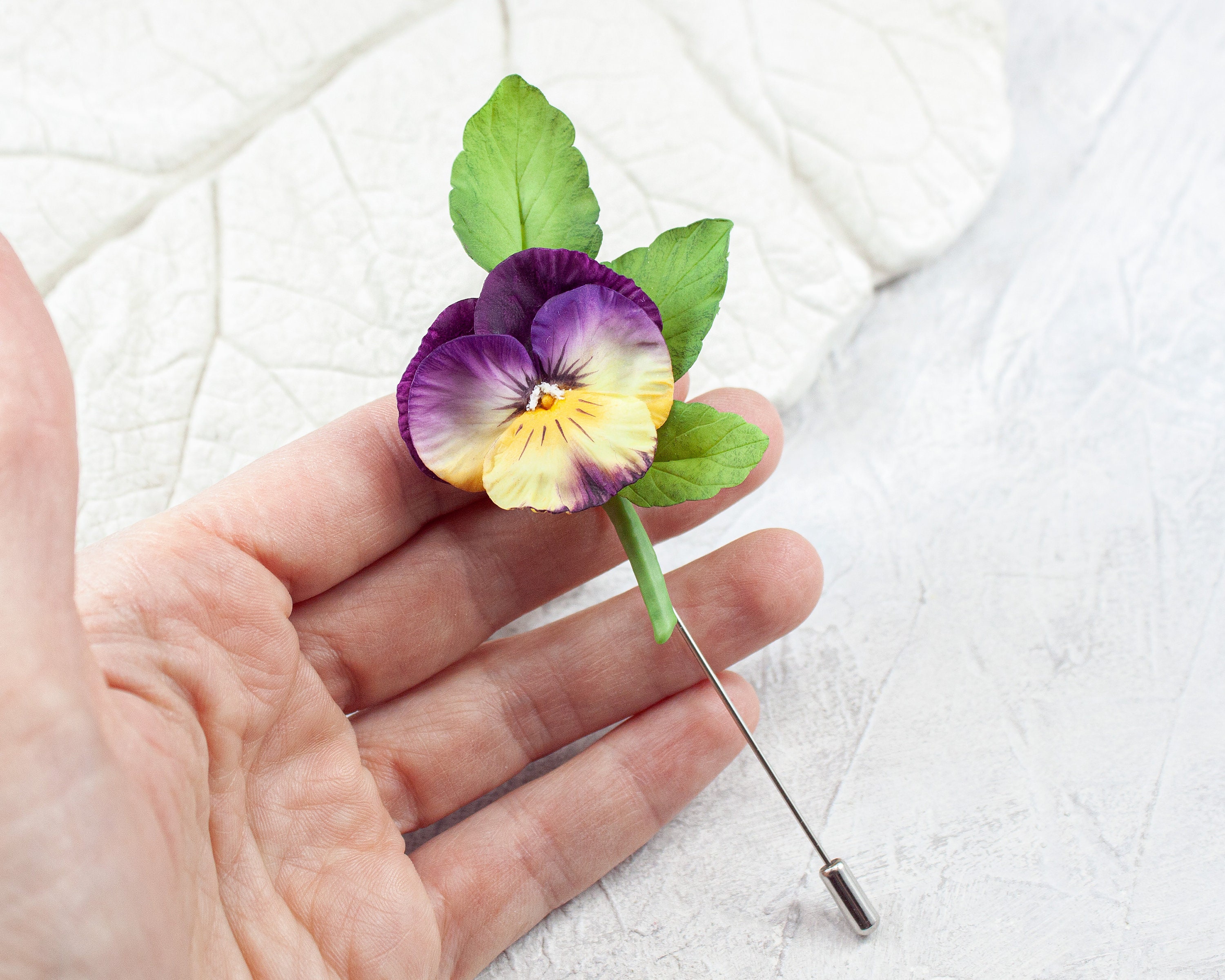 Pansy Lapel Pin Wedding Flower Boutonniere Hand Painted | Etsy