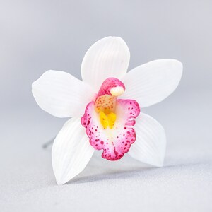 White Orchid Hair Pin, Realistic Floral Polymer Clay Bridal Flower - Etsy