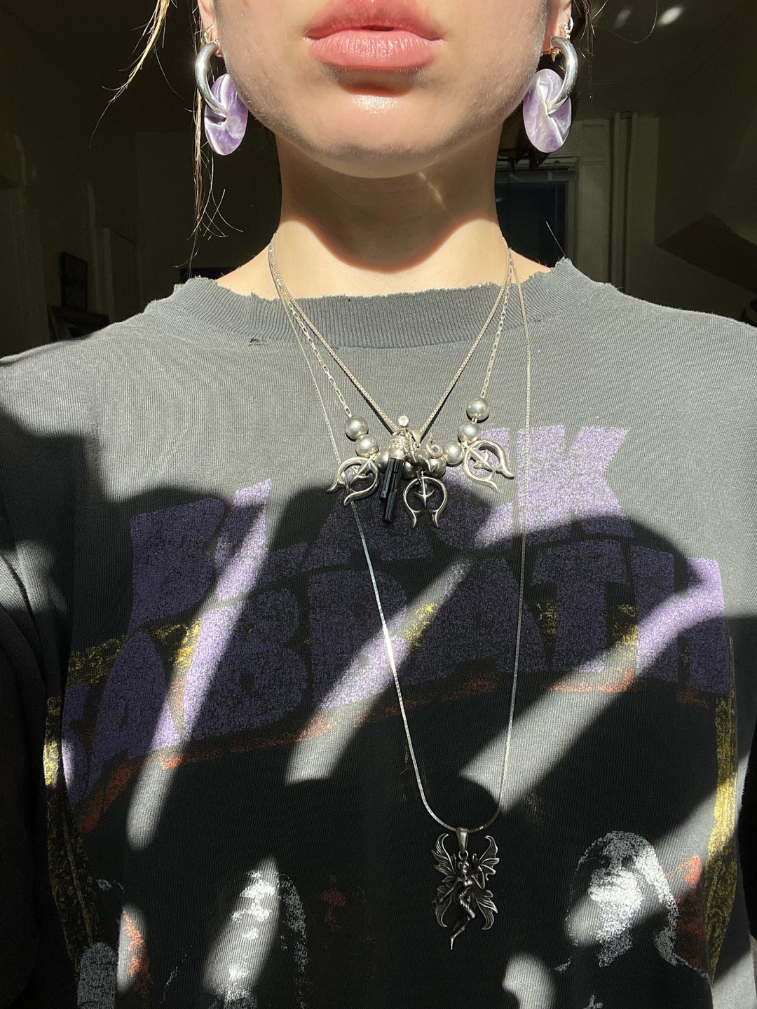 Sterling Silver Amethyst Disc Hoops - Etsy