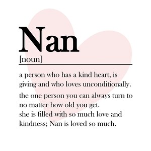 Nan Heart Definition Dictionary Quote Print Mother's Day - Etsy UK