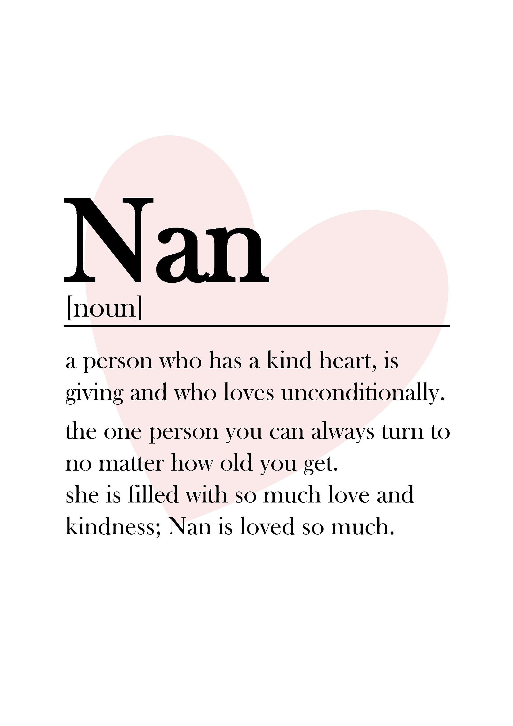Nan Heart Definition Dictionary Quote Print Mother's Day - Etsy UK