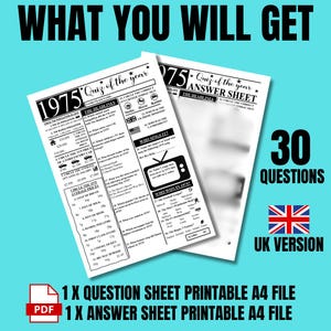 1975 Trivia Quiz: 50th Birthday Party Game (instant Download PDF) - Etsy