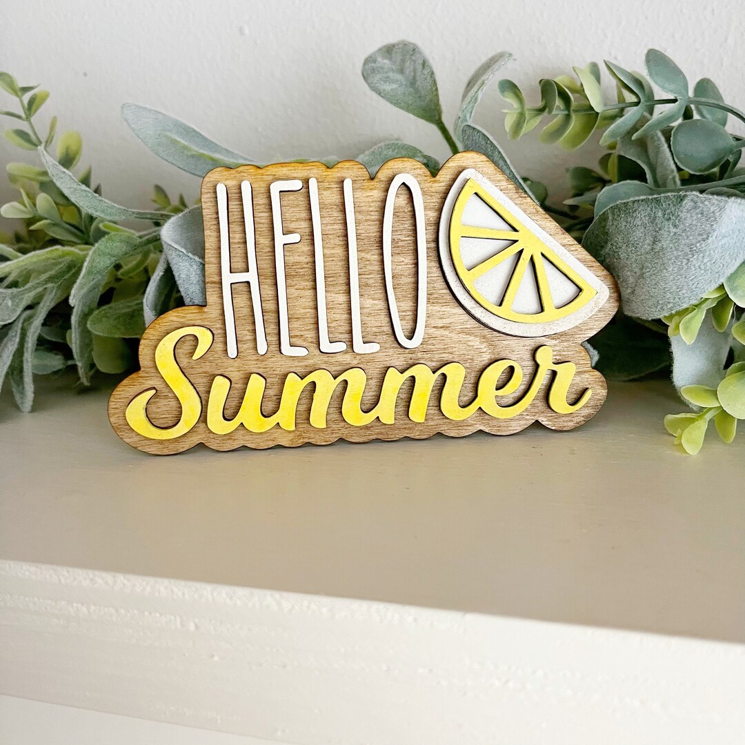 Hello Summer Lemon Slice Sign – Mini Wooden Tiered Tray Decor – Citrus ...
