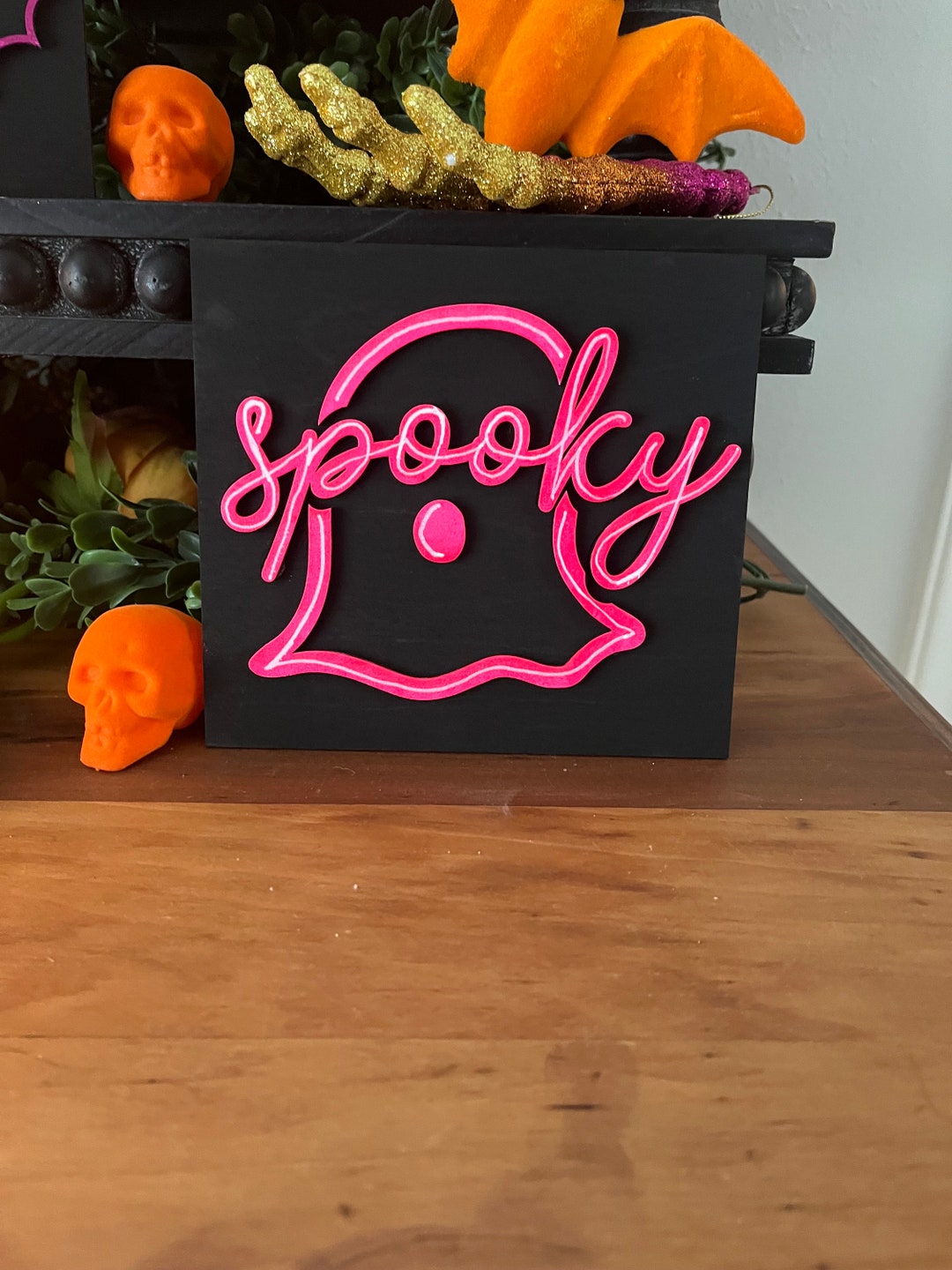 Hot Pink Spooky Ghost Sign – Neon Halloween Tiered Tray Decor ...