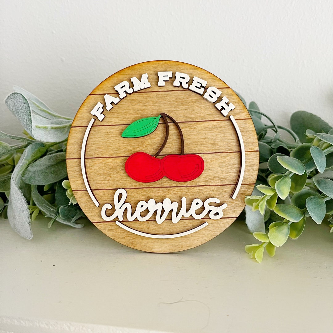 Farm Fresh Cherries Sign | Rustic Tiered Tray Decor - Etsy