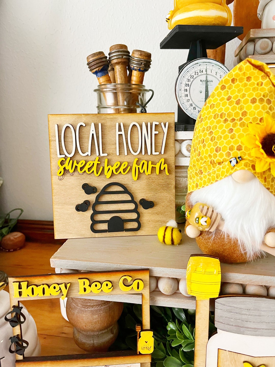 Sweet Bee Farm Sign, Bee Theme Decor, Honey Decor, Tiered Tray Sign ...