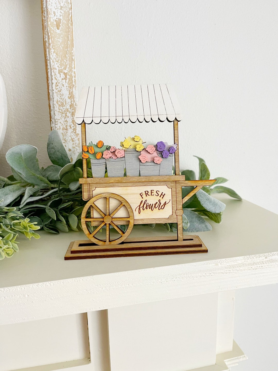 Flower Market Cart Sign, Tiered Tray Decor, Floral Sign, Spring Tiered ...