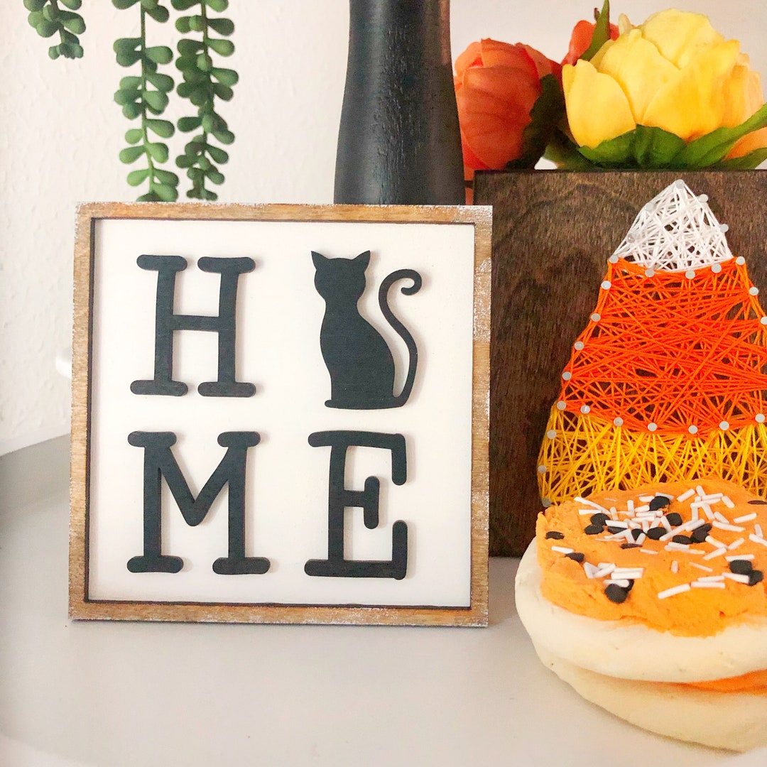 Black Cat Home Sign | Halloween Mini Sign | Tiered Tray Cat Decor ...