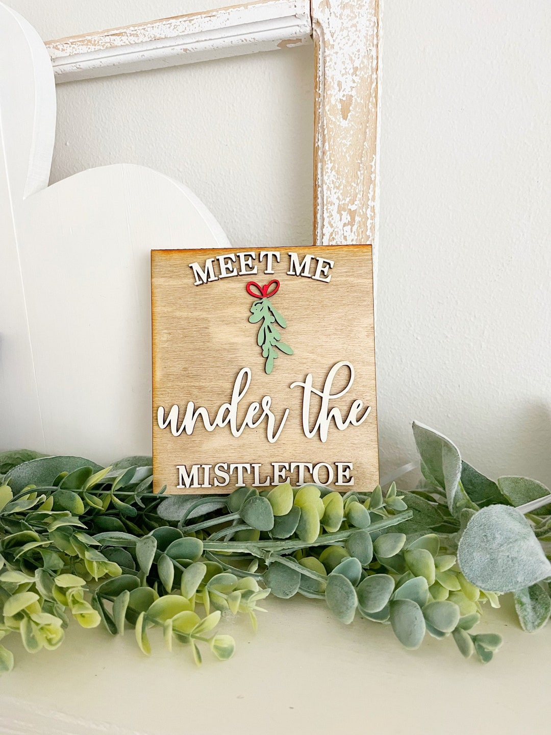 Meet Me Under the Mistletoe Sign, Tiered Tray Christmas Theme, Neutral ...