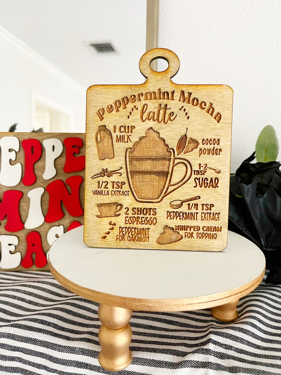 Laser Engraved Peppermint Mocha Recipe Sign – Christmas Tiered Tray ...