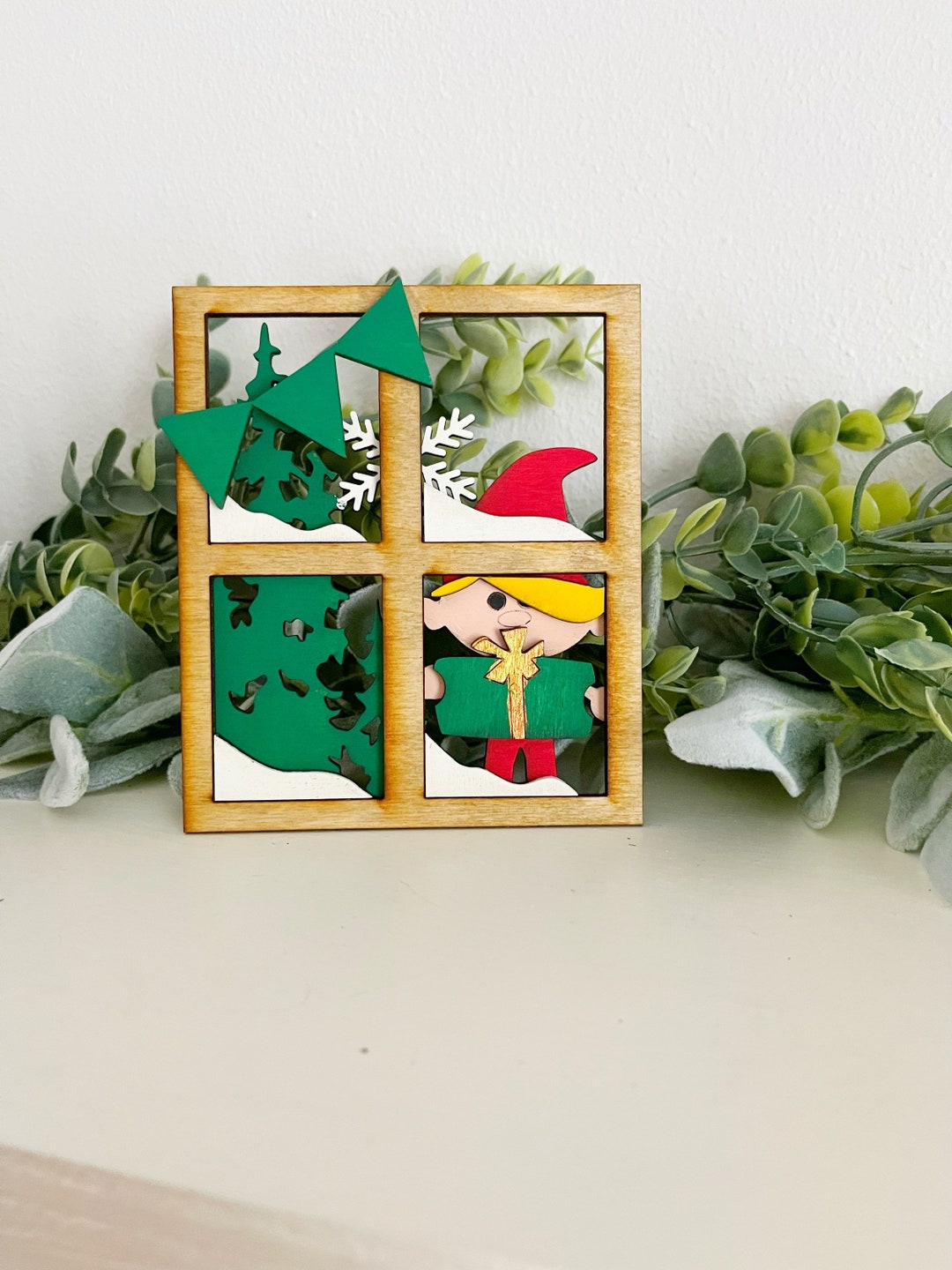 Santa’s Elf Window, Tiered Tray Decor, Elf Decor, Christmas Decor - Etsy