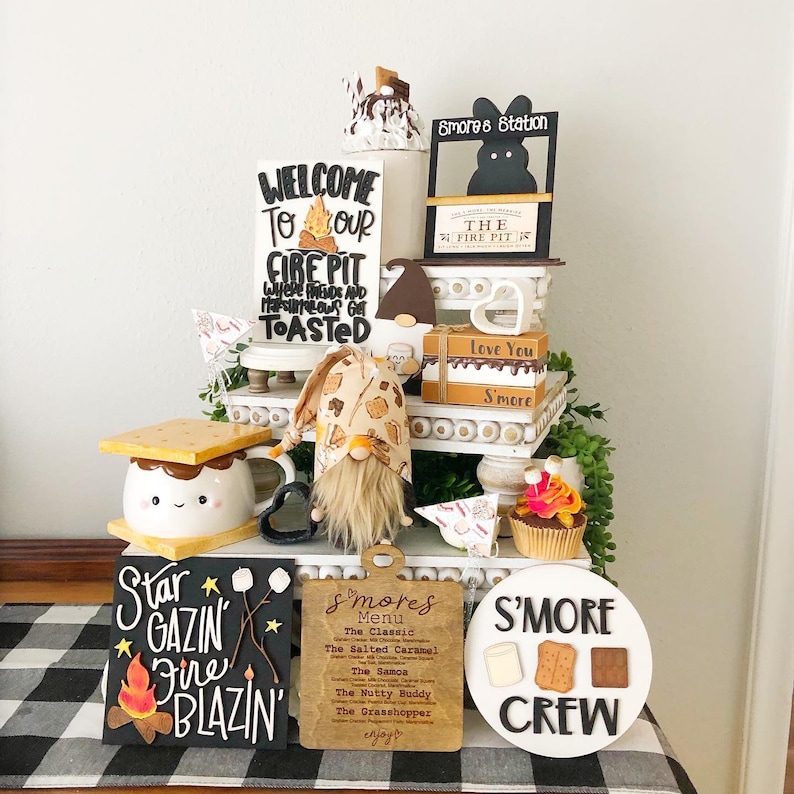 S'mores Station Sign – Rustic Fire Pit Tiered Tray Decor - Etsy