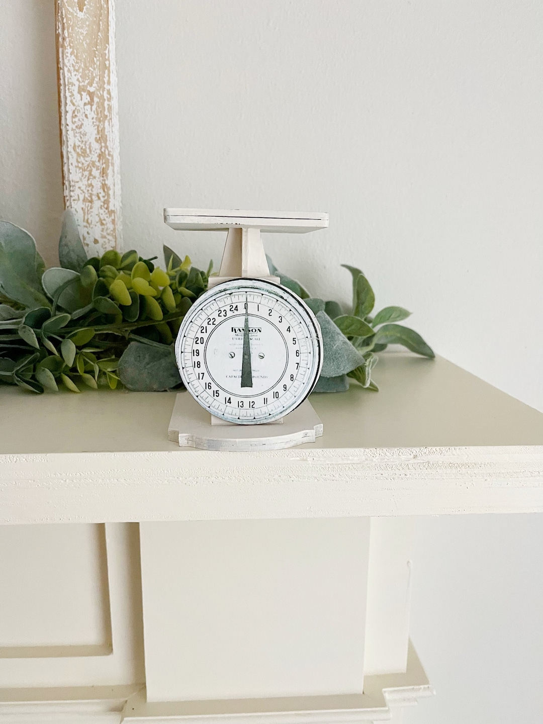 White Faux Mini Scale, Wooden Vintage Scale, Antique Scale, Tiered Tray ...