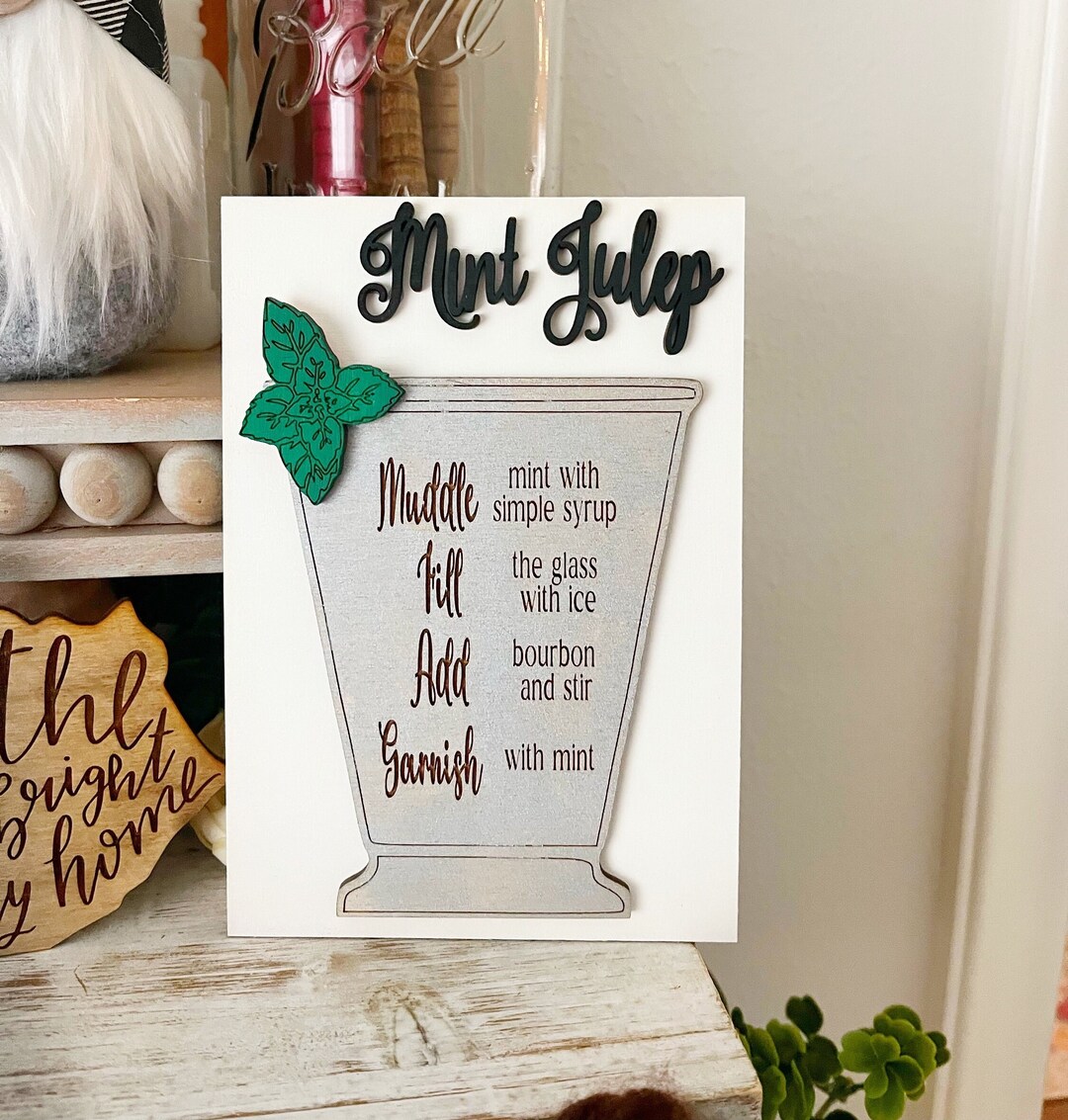 Mint Julep Recipe Sign | Kentucky Derby Tiered Tray Decor | Bourbon Bar ...