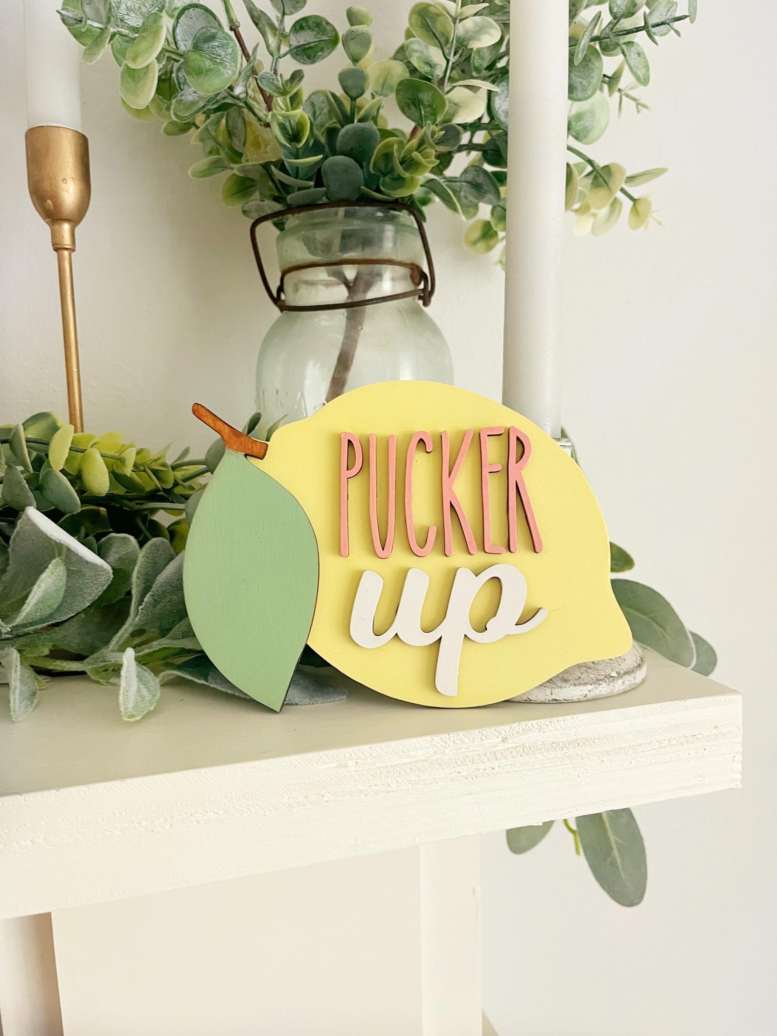 Pucker up Lemon Sign – Summer Tiered Tray Decor – Mini Wooden Lemon ...