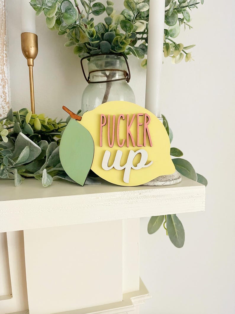 Pucker up Lemon Sign – Summer Tiered Tray Decor – Mini Wooden Lemon ...