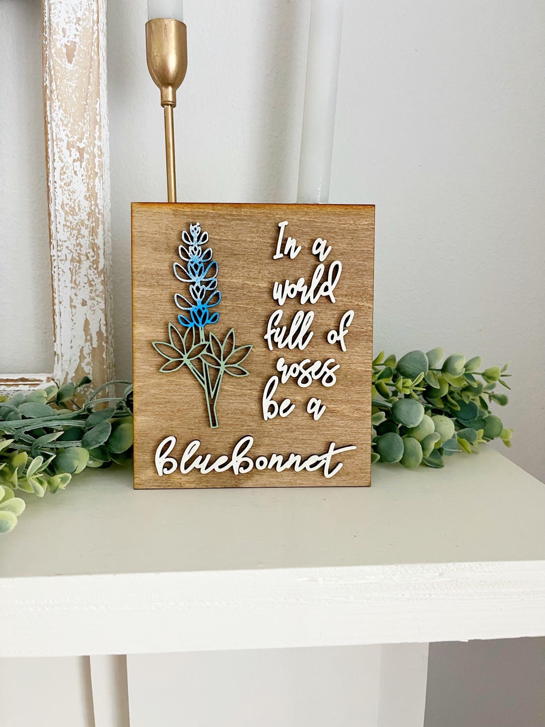 Bluebonnet Tiered Tray Sign - Rustic Mini Wooden Sign - Texas ...
