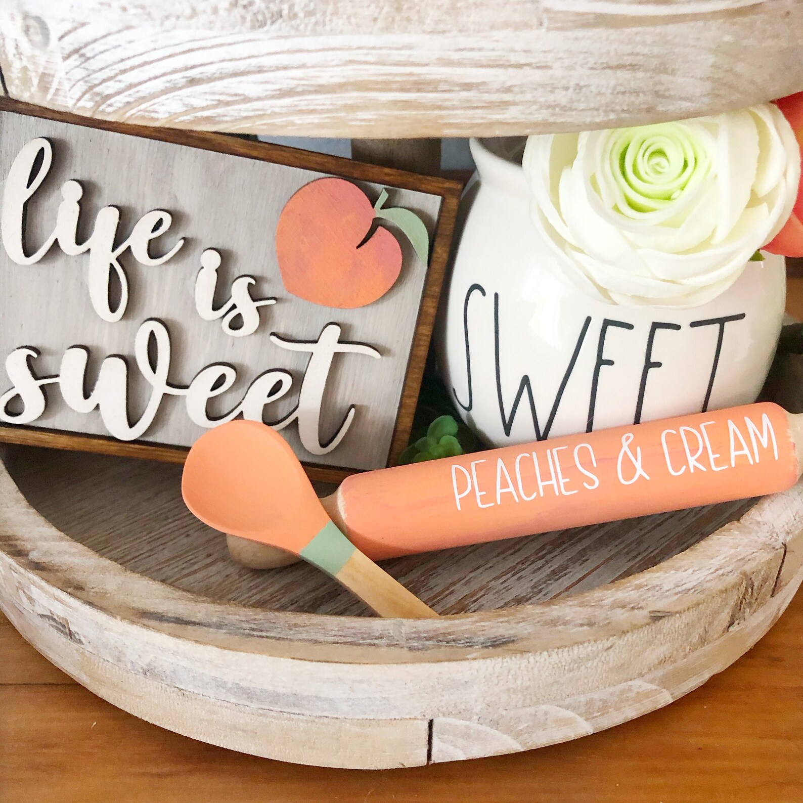 Three Peach Mini Spoons tiered tray decor | Etsy