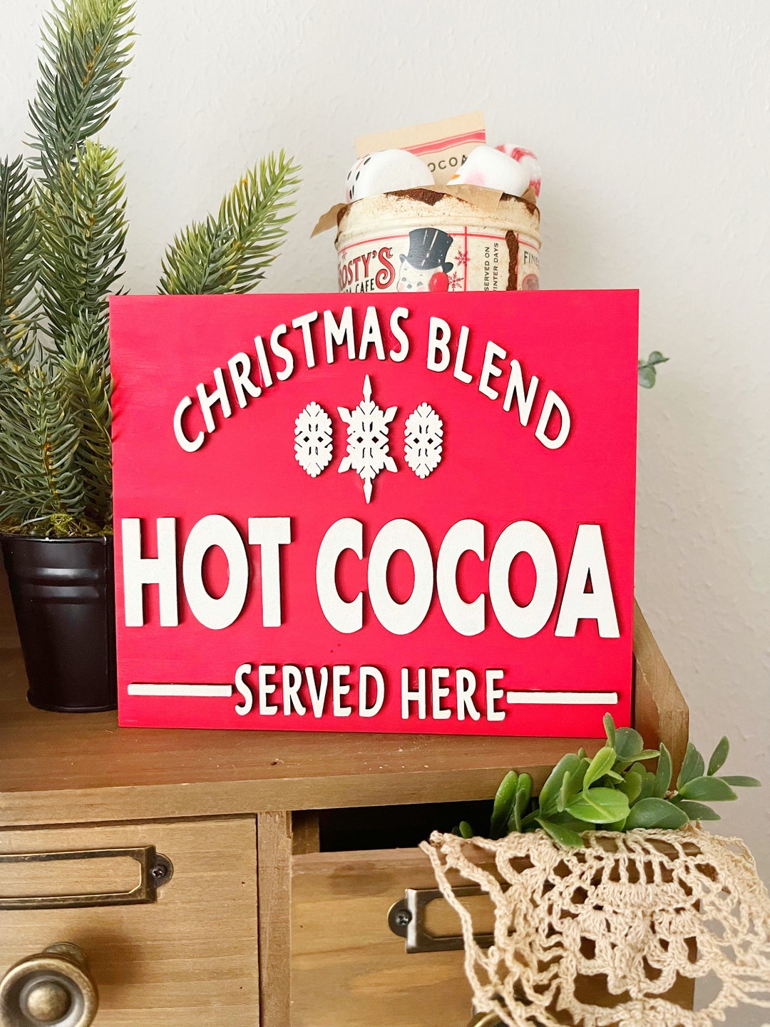 Hot Cocoa Served Here Sign, Tiered Tray Christmas Theme, Hot Cocoa Bar ...