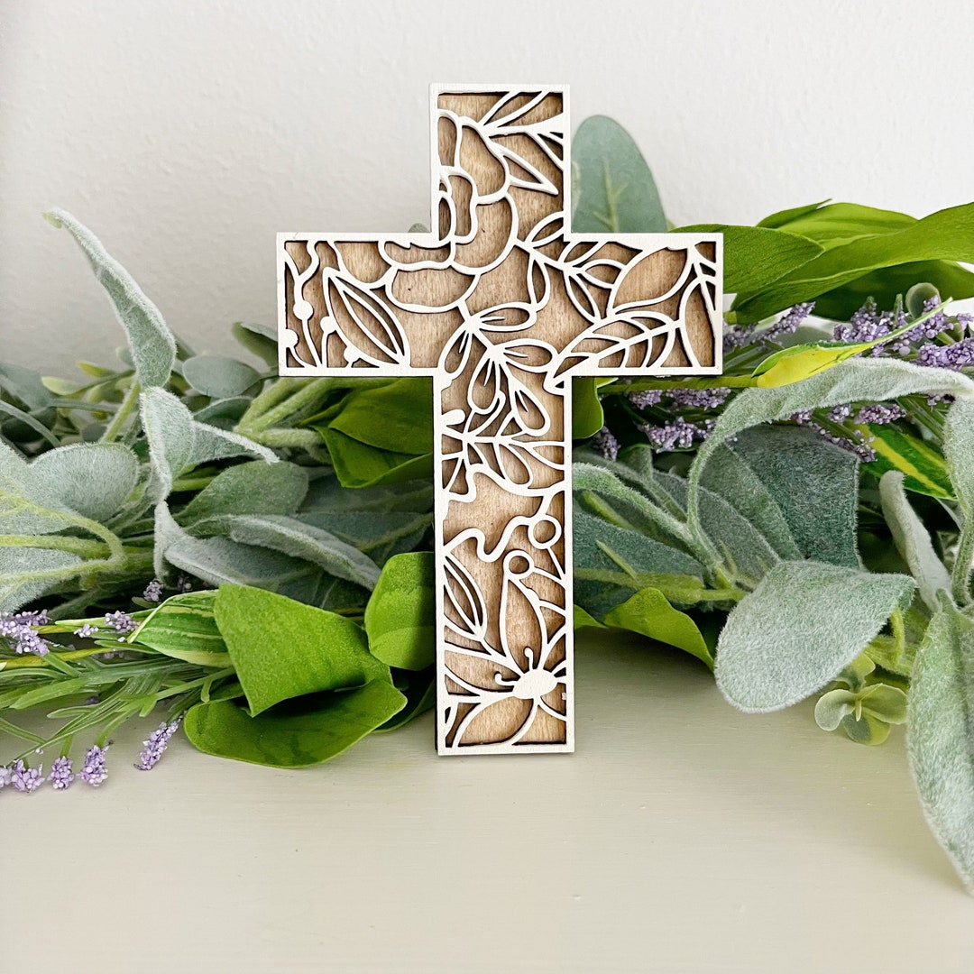 Wooden Floral Cross – Rustic Christian Home Decor – Layered Wood Cross ...