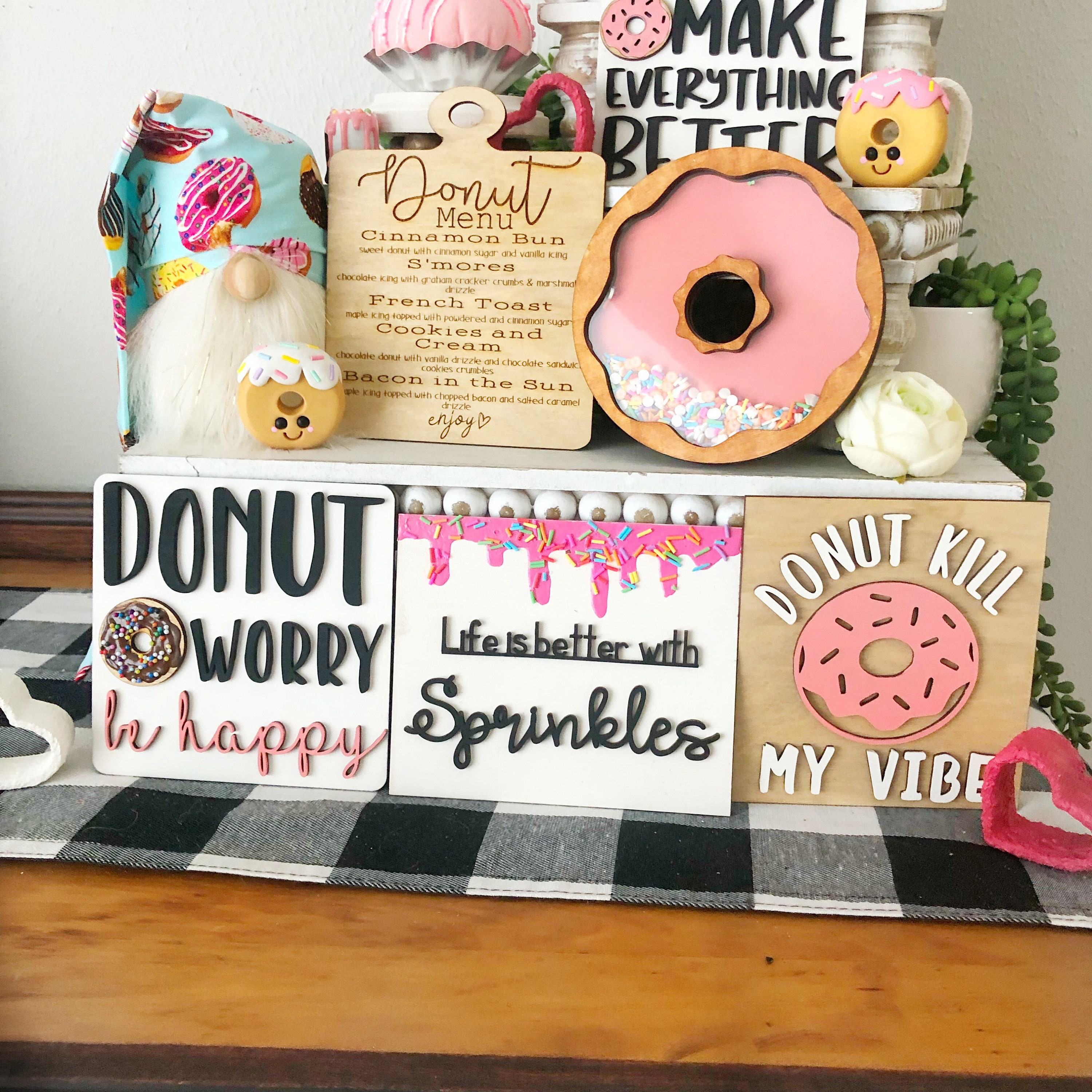 Donut Worry Be Happy Sign Donut Decor Donuts Tiered Tray | Etsy
