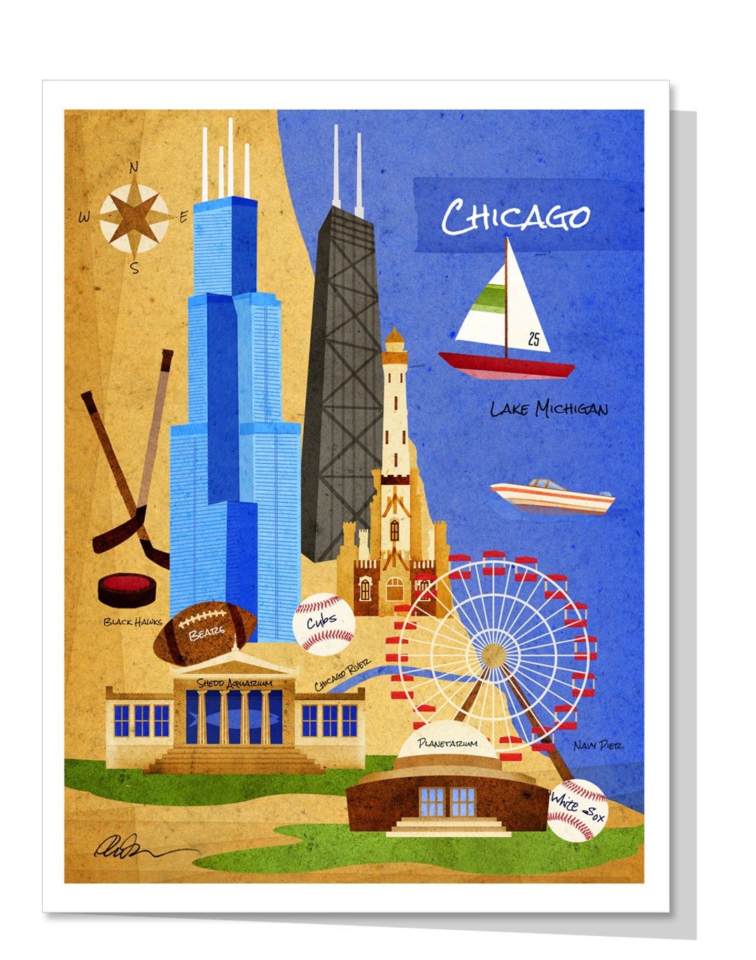 Chicago Map Greeting Card - Etsy