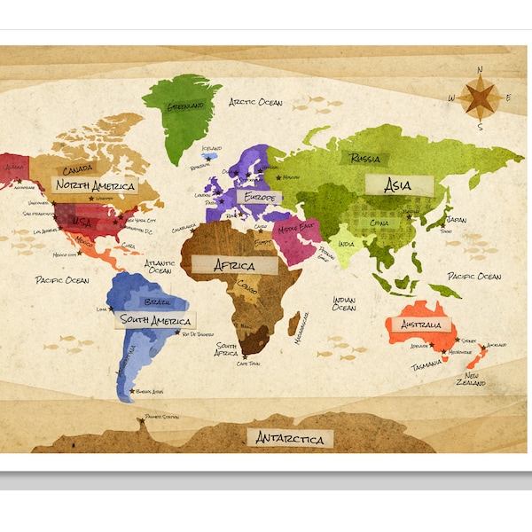 World Map Greeting Card - Etsy