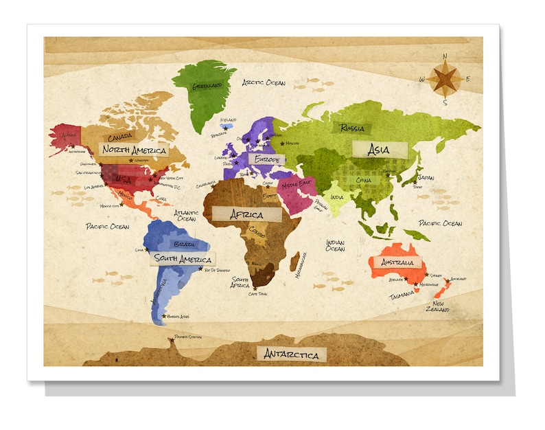 World Map Greeting Card - Etsy