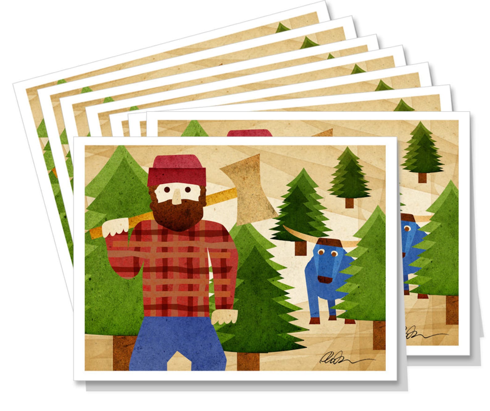8pc. Paul Bunyan Note Card Set - Etsy
