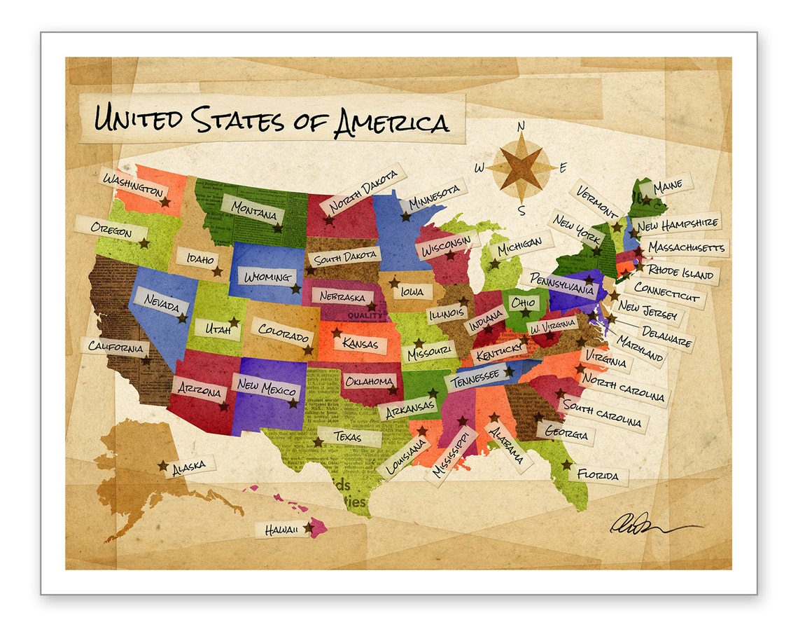 USA Map 11x14 Print - Etsy