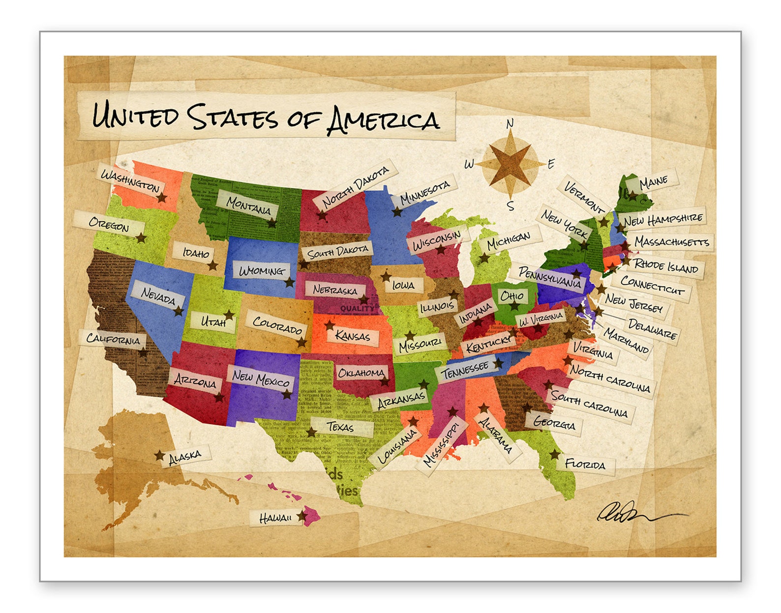 USA Map 11x14 Print - Etsy